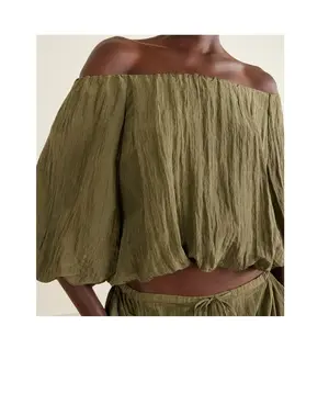 Simkhai Anni Cropped Gathered Crepon Blouse - Green