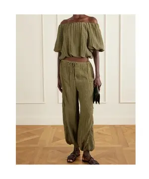 Simkhai Anni Cropped Gathered Crepon Blouse - Green
