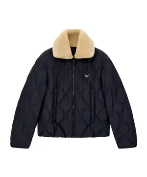 Emporio Armani Cropped, Collared, Color-block Padded Jacket With A Double-layer Zipper
