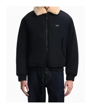 Emporio Armani Cropped, Collared, Color-block Padded Jacket With A Double-layer Zipper