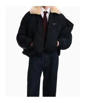 Emporio Armani Cropped, Collared, Color-block Padded Jacket With A Double-layer Zipper