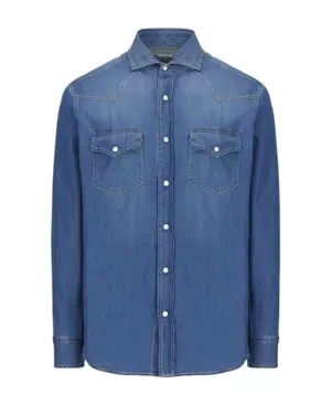Brunello Cucinelli Logo Denim Shirt - Blue