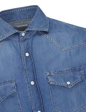 Brunello Cucinelli Logo Denim Shirt - Blue