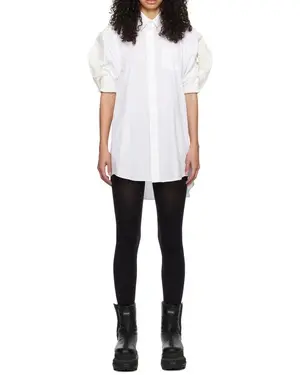 Sacai Short Puff Sleeved Mini Shirt Dress