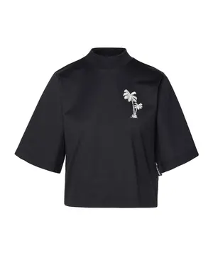 Palm Angels Palm Embroidered Cropped T-shirt - Black