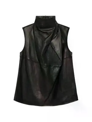 Simkhai Halley Draped Leather Blouse Top - Black