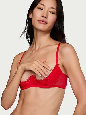 Victoria's Secret Dream Angels Wicked Unlined Lace Peekaboo Balconette Bra - Red