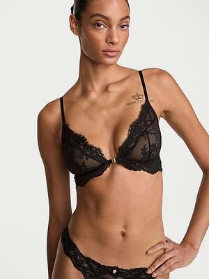 Victoria's Secret Dream Angels Lace Unlined Front-close Bralette - Black