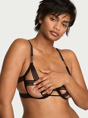 Victoria's Secret Very Sexy Wave Stripe Peekaboo Demi Bra - Black