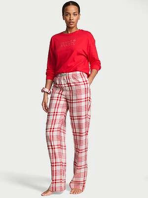 Victoria's Secret Cozyflannel™ Long Tee-jama & Scrunchie Set - Red
