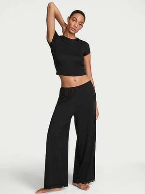 Victoria's Secret Sosoft™ Modal Lace-trim Wide-leg Pant - Black