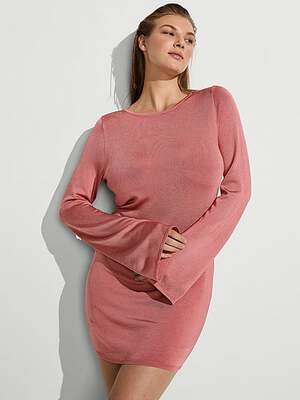 Victoria's Secret Swim Beachwear Shine Knit Long-sleeve Mini Dress - Pink