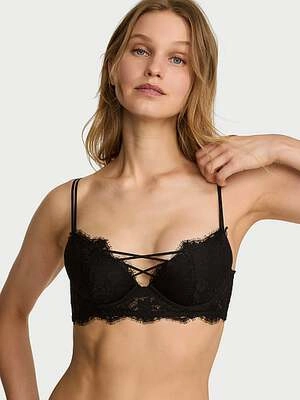 Victoria's Secret Dream Angels Lace Lace-up Unlined Plunge Bra - Black