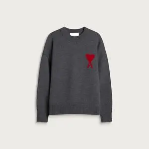 AMI Paris Crewneck Contrasted Adc Jumper - Heather Grey/red
