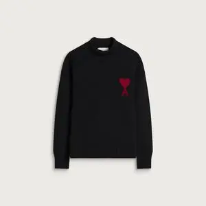 AMI Paris Rollneck Contrasted Adc Jumper - Black/red