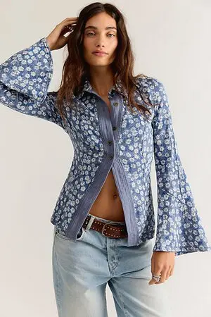 Free People We The Free Mod Mix Printed Button Down Top - Sky Combo