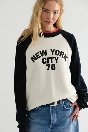 The Original Retro Brand New York Raglan Crewneck Sweatshirt - Navy