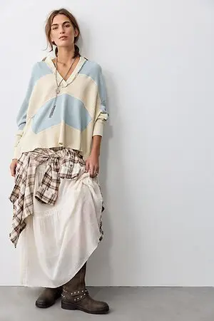 Free People Fp One Blake Rugby Thermal - Sky Combo