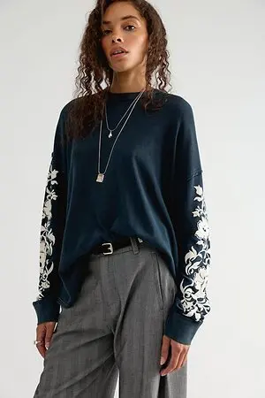 Free People We The Free Flora Oversized Long Sleeve Tee Black Combo