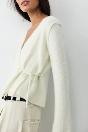 Free People Snowfall Wrap Sweater - Snow Mint Combo