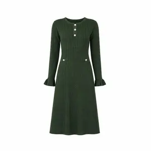 YUMI Viscose Knitted Midi Dress With Buttons