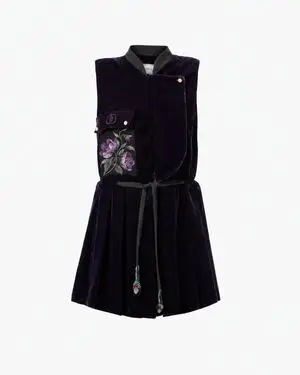 RONDOOZ Hand Painted Velvet Mini Dress With Hand Applied Embellishment - Purple