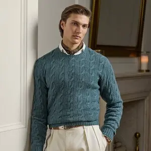 Ralph Lauren Cable-knit Cashmere Sweater Blue Melange