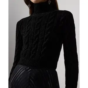 Ralph Lauren Silk-blend Cropped Turtleneck Sweater - Black