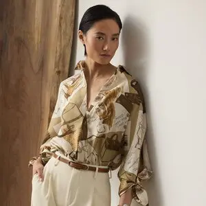 Ralph Lauren Karen Diary-print Silk Twill Blouse - Tan Multi