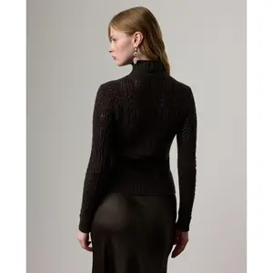 Ralph Lauren Cashmere Pointelle Funnelneck Sweater - Dark Brown