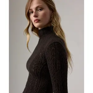 Ralph Lauren Cashmere Pointelle Funnelneck Sweater - Dark Brown
