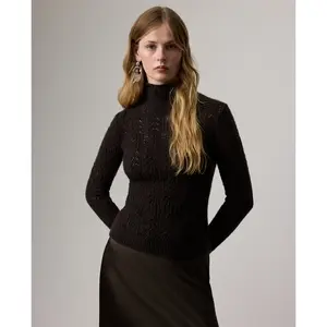 Ralph Lauren Cashmere Pointelle Funnelneck Sweater - Dark Brown