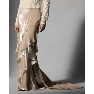 Ralph Lauren Neeva Striped Metallic Chiffon Maxiskirt