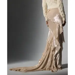 Ralph Lauren Neeva Striped Metallic Chiffon Maxiskirt