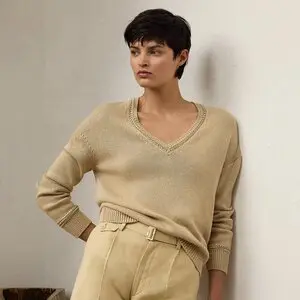 Ralph Lauren Silk Jersey V-neck Sweater - Light Sand