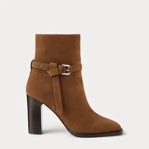 Ralph Lauren Donnely 90 Mm Calf-suede Bootie - Cognac
