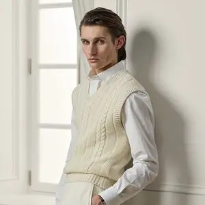 Ralph Lauren Cable Cashmere-silk-linen Sweater Vest - Limestone