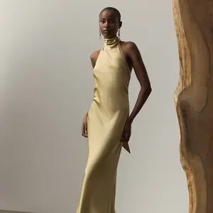 Ralph Lauren Chilton Stretch Satin Evening Dress - Tan
