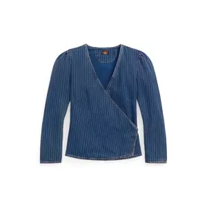 Ralph Lauren Indigo Striped Denim Wrap Top