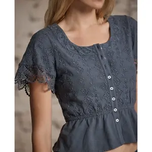Ralph Lauren Embroidered Cotton-linen Jersey Top