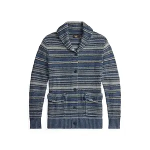 Ralph Lauren Indigo Striped Linen-cotton Cardigan
