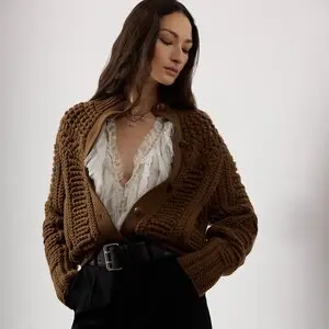 Ralph Lauren Hand-knit Yoke Cashmere Cardigan - Cognac