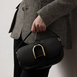 Ralph Lauren Welington Calfskin Shoulder Bag Black