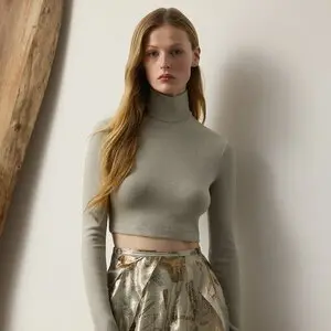 Ralph Lauren Metallic Jersey Mockneck Cropped Top