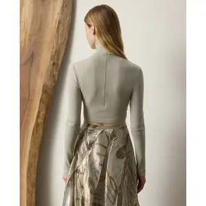 Ralph Lauren Metallic Jersey Mockneck Cropped Top