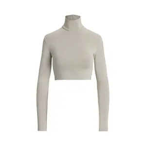Ralph Lauren Metallic Jersey Mockneck Cropped Top