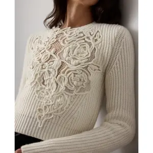 Ralph Lauren Embroidered Cashmere Cropped Sweater