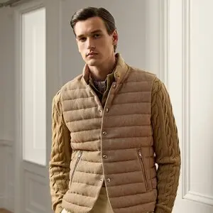 Ralph Lauren Quilted Tweed Down Vest - Tan/brown