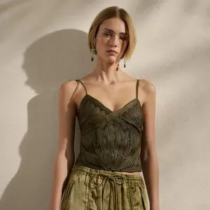 Ralph Lauren Naylor Lambskin & Tulle Sleeveless Top