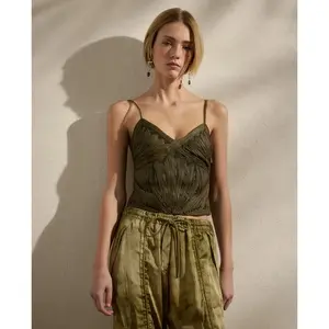 Ralph Lauren Naylor Lambskin & Tulle Sleeveless Top